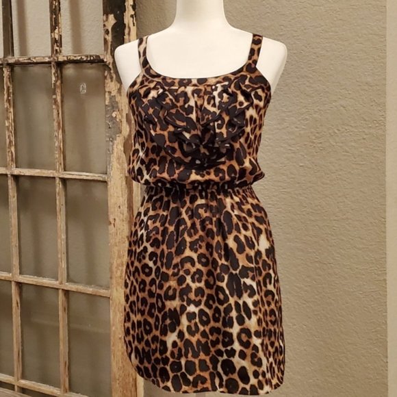 Express | Dresses | Express Ruffled Bib Front Leopard Cheetah Print ...